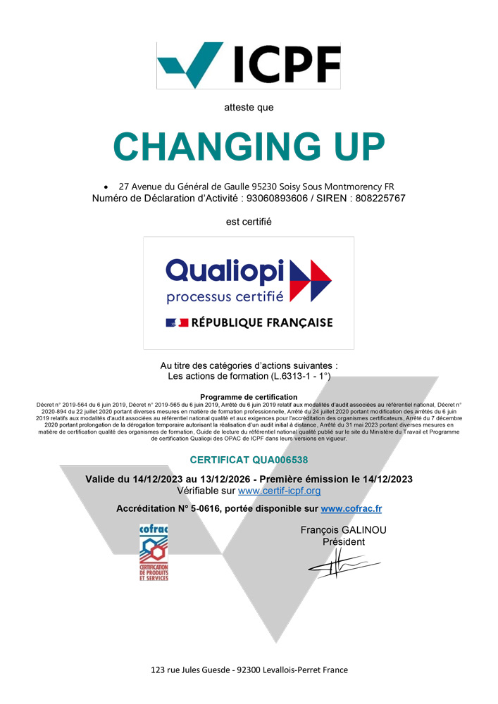 Certifié Qualiopi - Changing Up